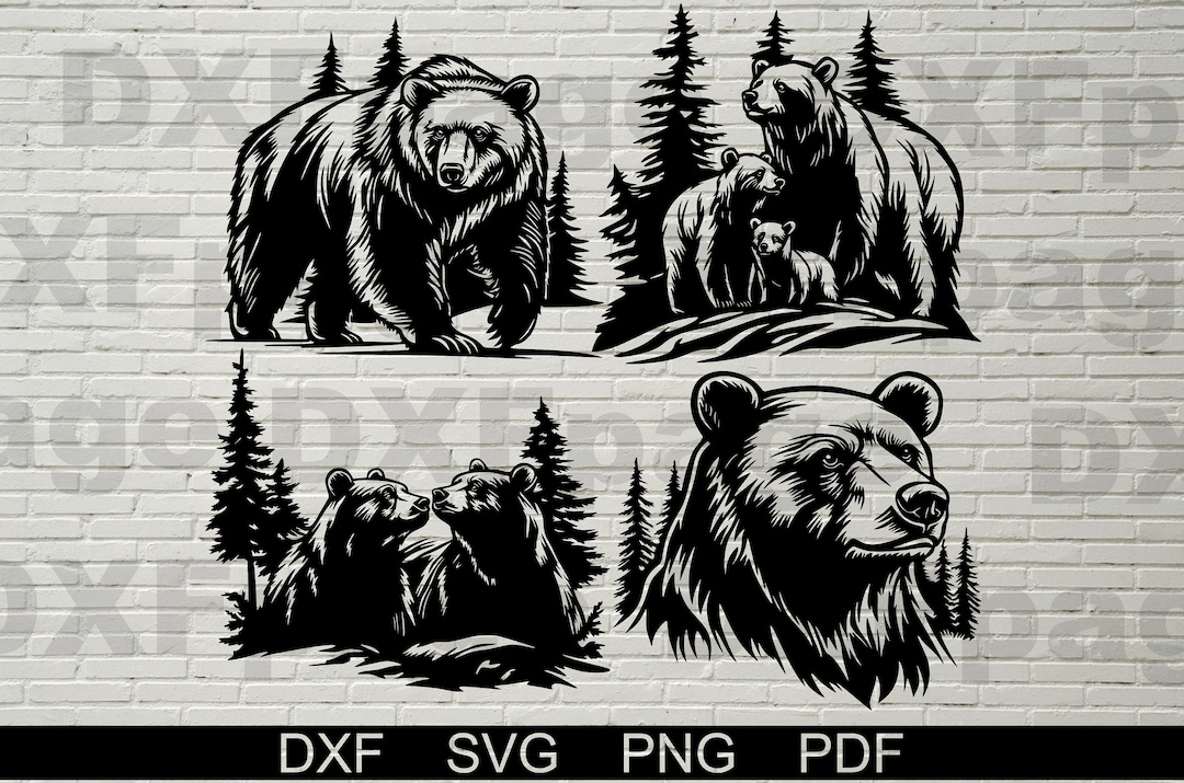 Bear Bundle Dxf, Svg, Wildlife Scene, Dxf File for Plasma, Laser ...