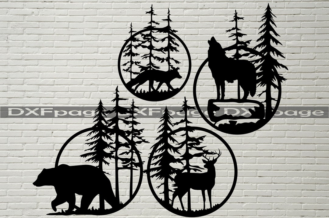 4 Animals Scene, DXF Stencil, Svg Cut File for Cricut, Dxf Files for ...