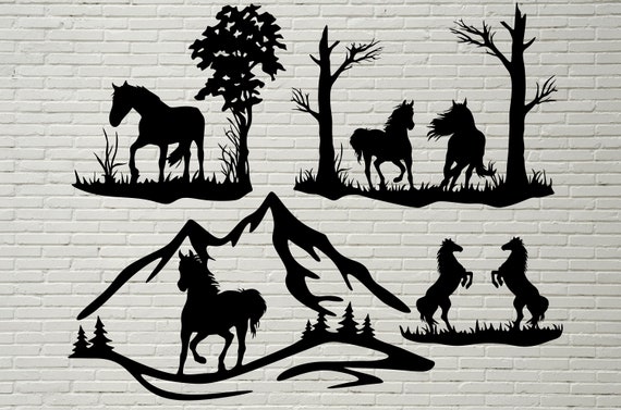 Pferd-Szene SVG DXF Tiere geschnitten Datei für Laser Dxf - Etsy.de