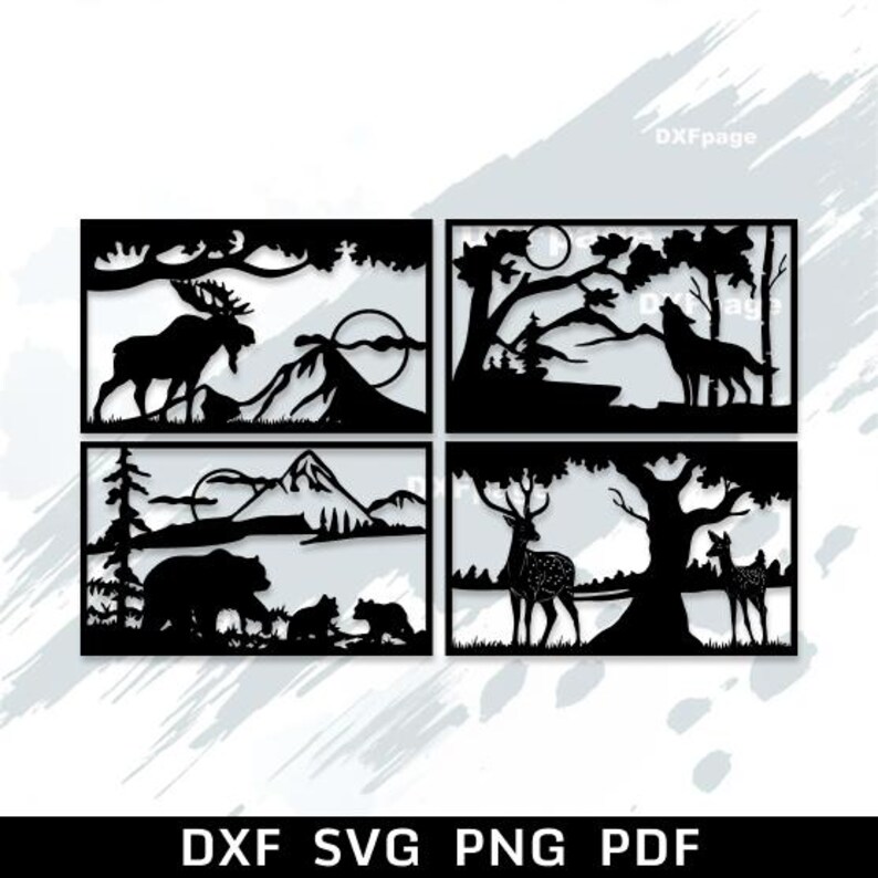 Wildlife Scene SVG DXF Bundle, Laser Cut Files, Wolf, Deer, Bear, Moose ...