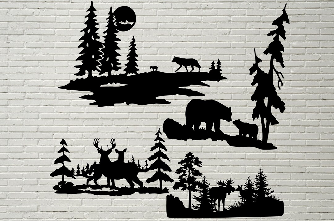 Forest Scene SVG DXF, Wild Animals Cut File for Laser, Dxf for Plasma ...
