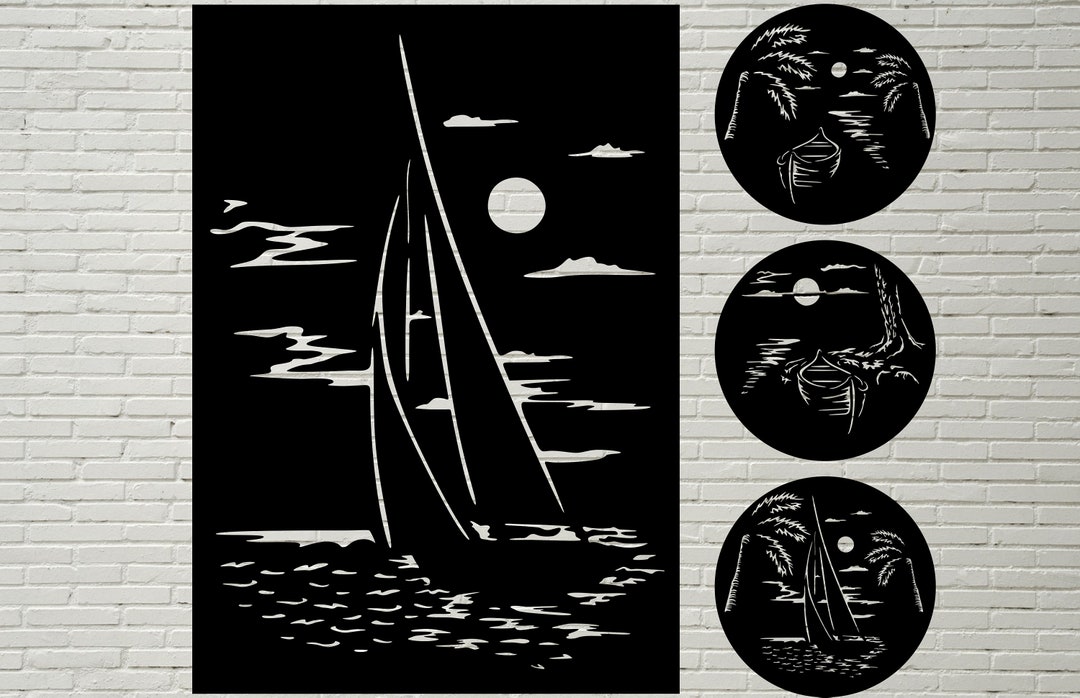 Boat Scene SVG, Yacht Dxf Stencil, Dxf Files for Plasma, Cut File Laser ...