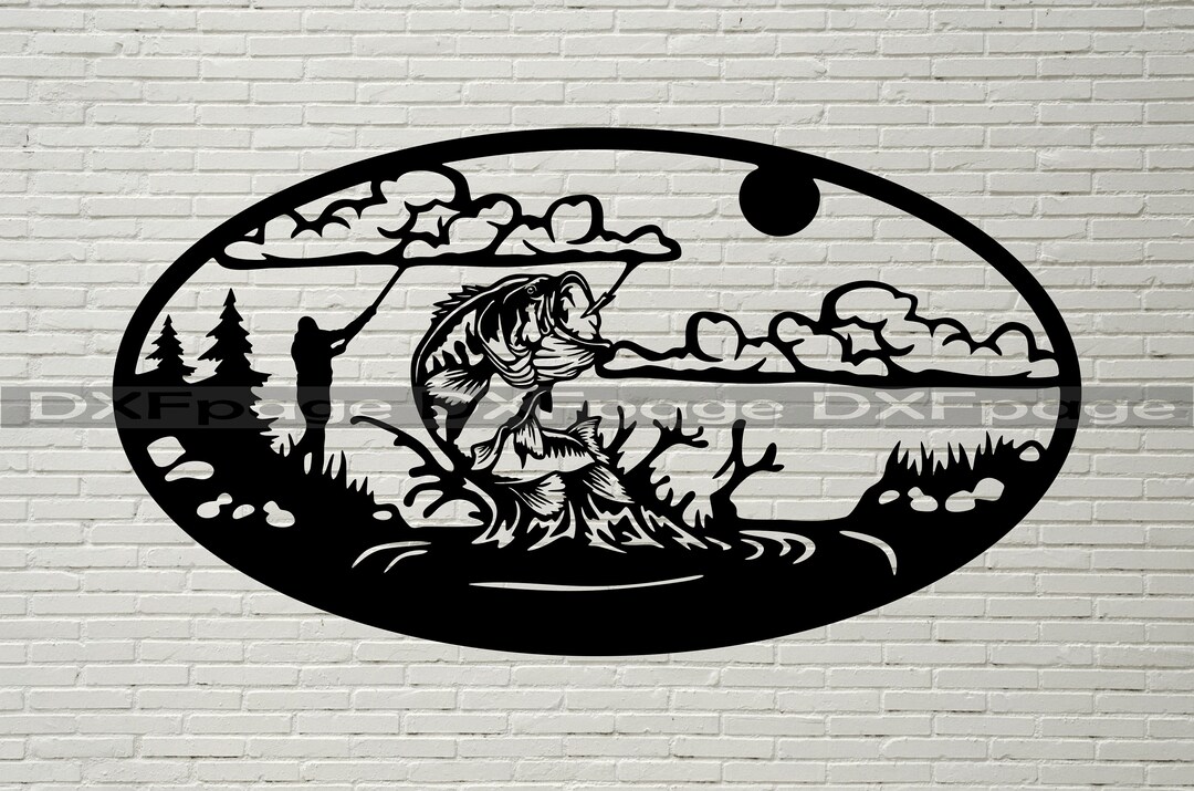 Bass Fishing Svg, Wildlife Scene DXF Files for Plasma, Laser Cutting ...