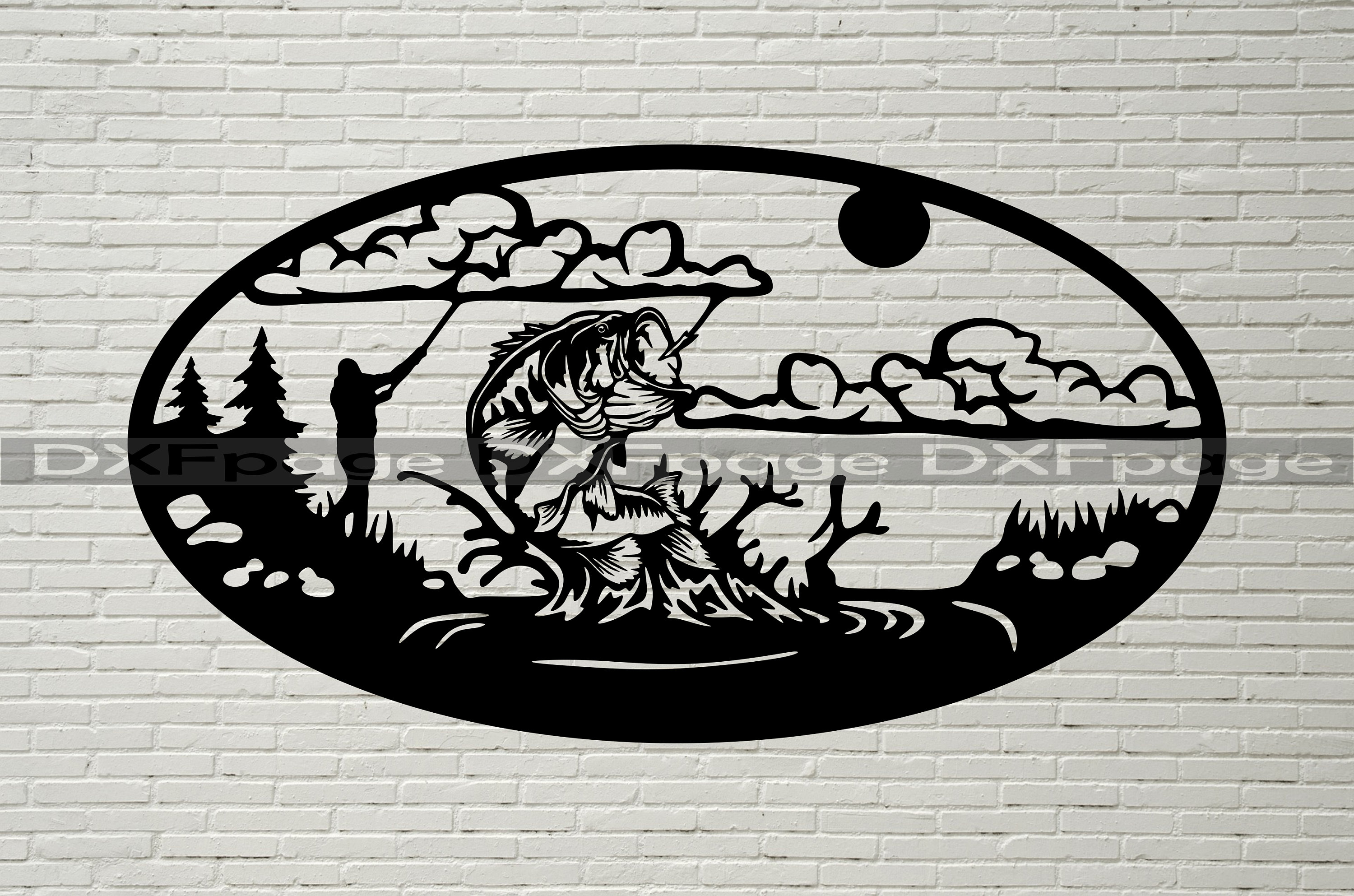 Bass Fishing Svg, Wildlife Scene DXF Files for Plasma, Laser Cutting ...