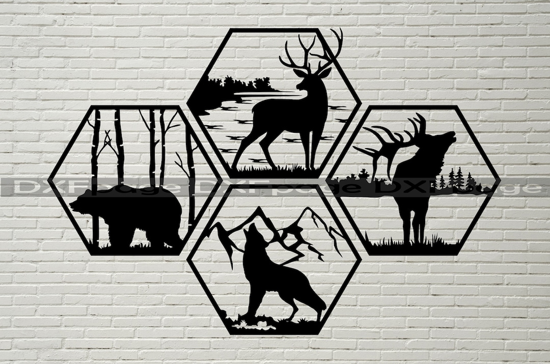 4 Wildlife Hexagon Panels, DXF Stencil, Svg Cut File, Dxf Files for ...