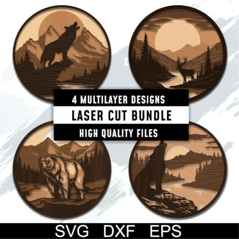 3d Layered Wild Animals Laser Cut SVG Bundle | 4 Multilayer DXF Files ...