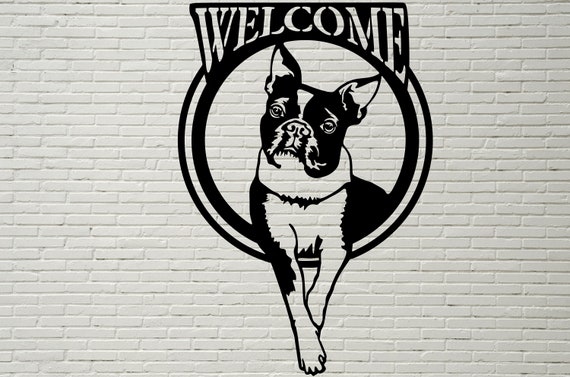 BOSTON TERRIER Svg Welcome Dog DXF Cut File Silhouettes Dxf | Etsy