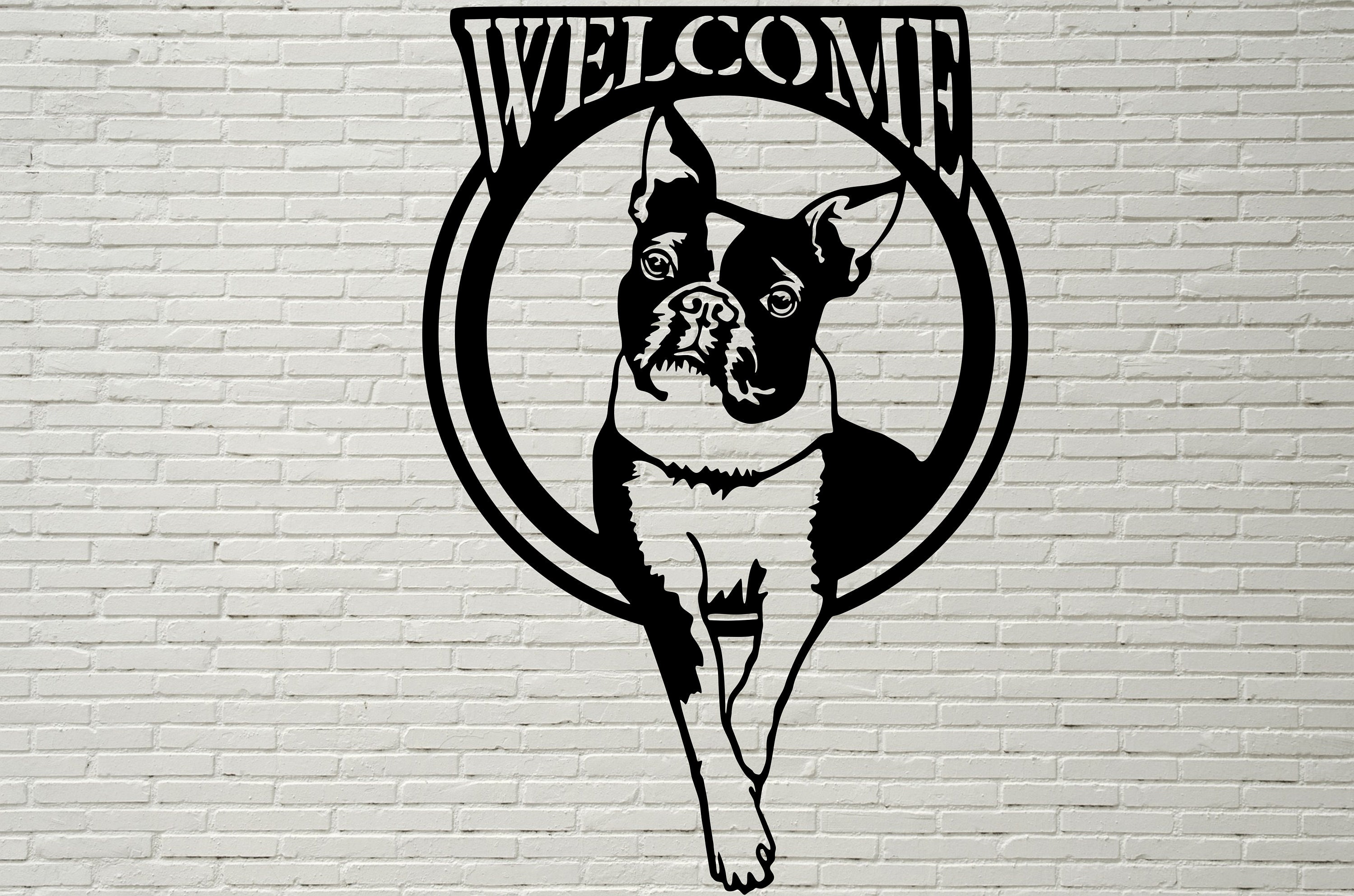 BOSTON TERRIER Svg Welcome dog DXF Cut file Silhouettes dxf | Etsy