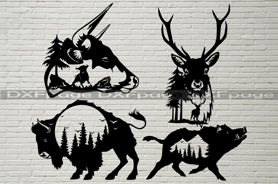 Wildlife Animals Scene, DXF Stencil, Svg Cut File, Dxf Files for Plasma ...