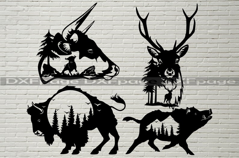 Wildlife Animal Bundle SVG, Deer Boar Bison With Forest Scene, Nature ...