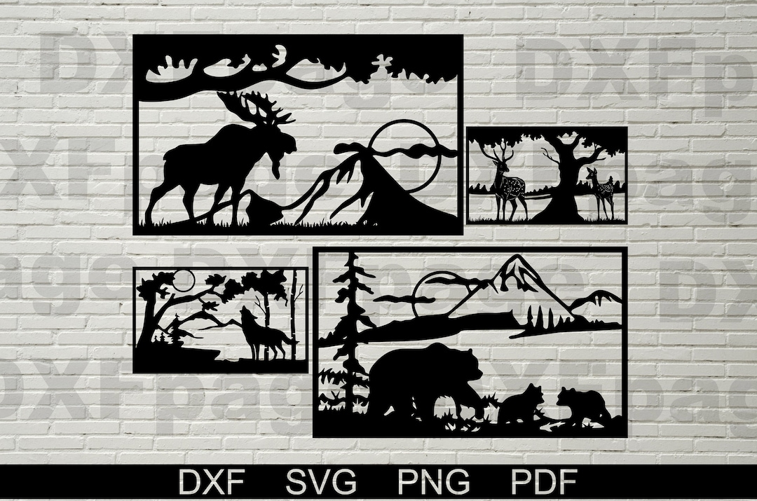 4 Wildlife Scene DXF Bundle, Svg Cut Files for Cricut, Dxf Files for ...