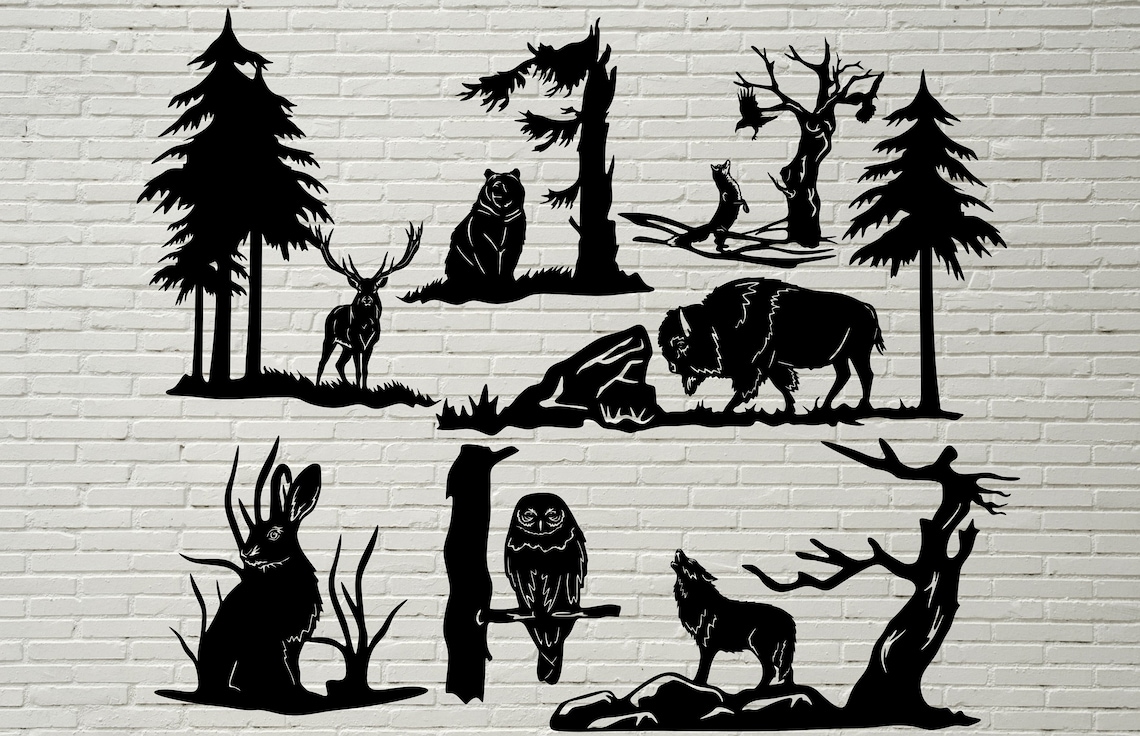 Tierszene SVG Wald Dxf Schablone Wildlife Dxf für Plasma | Etsy