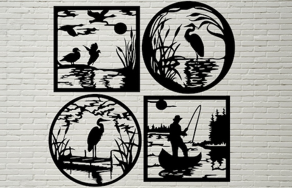 River Scene SVG Lake Dxf Stencil Fisherman Dxf for Plasma - Etsy