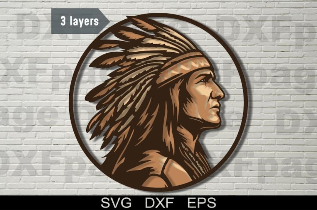 American Native Multilayer SVG, DXF Laser Cut, Layered Plywood, Paper ...