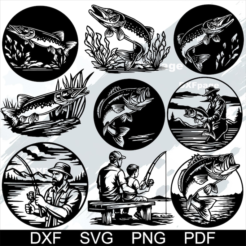 Fishing SVG Bundle: Bass, Pike, CNC Laser Cut Files, DXF, Cricut ...