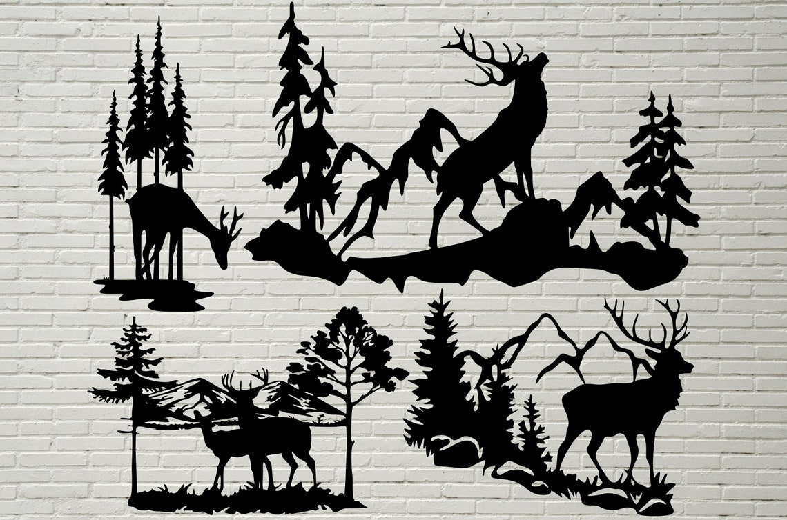 Deer Scene SVG DXF, Animals Cut File for Laser, Dxf for Plasma, Deer ...