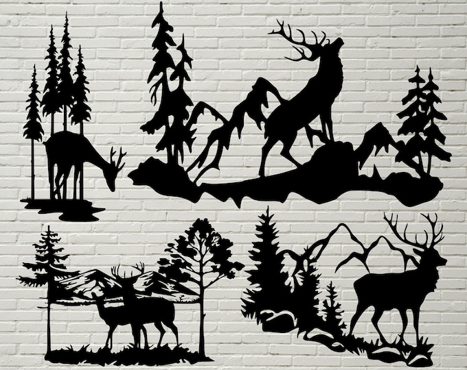 Deer Scene SVG DXF, Animals Cut File for Laser, Dxf for Plasma, Deer ...