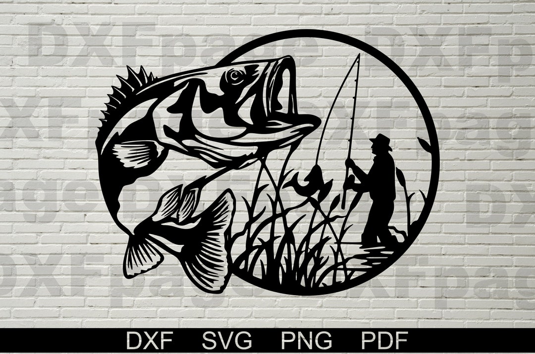 Bass Fishing Svg, Wildlife Scene DXF Files for Plasma, Laser Cutting ...