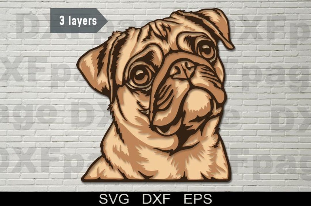 Pug Dog Multilayer SVG, DXF Laser Cut, 3D Dog, Layered Dog Plywood ...