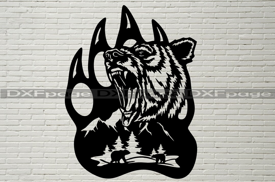 Bear Scene DXF, Animals Cut File Laser, Dxf for Plasma, Grizzly Bear ...