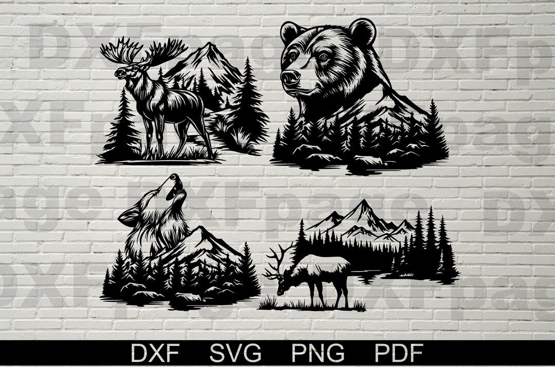 Mountain Landscape DXF, Wildlife Scene Svg Cut File for Cricut, Dxf ...