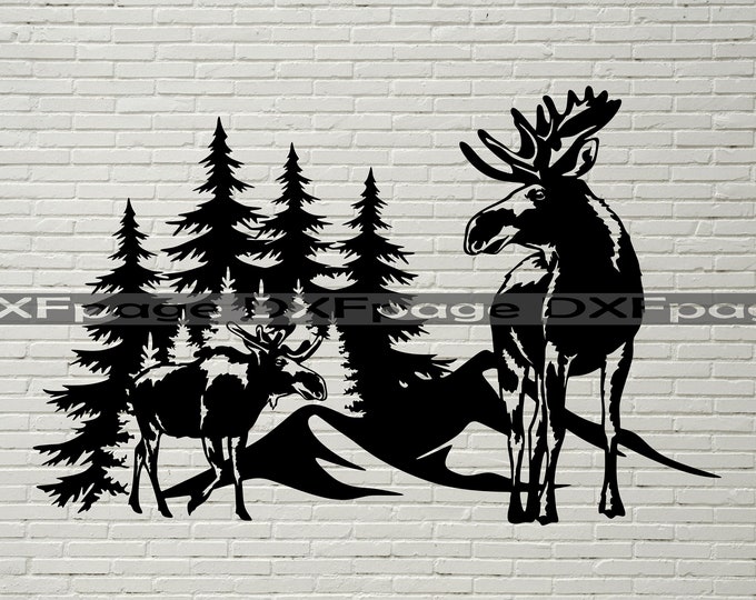 Moose Scene Dxf, Animals Cut File for Laser Dxf Plasma Cnc Metal Wall ...