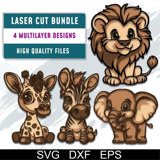 3d Layered Safari Animals Laser Cut SVG Bundle | 4 Multilayer DXF Files ...