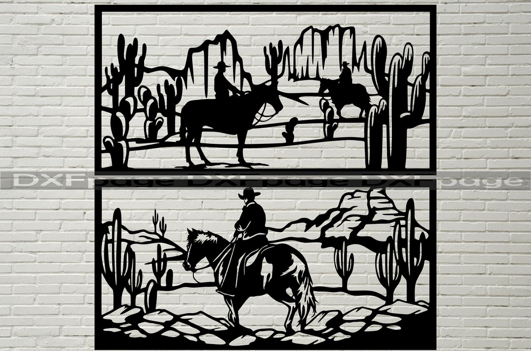 Cowboy Scene SVG DXF, Western Cut File for Laser, Dxf for Plasma, Cnc ...