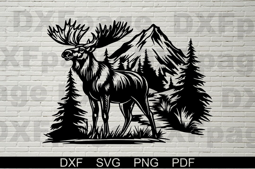 Moose Svg, Mountain Landscape DXF, Svg Cut File for Cricut, Dxf Files ...