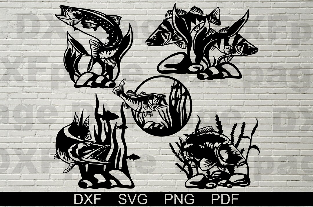 5 Fish Scene DXF Files for Plasma, Laser Cutting, Cnc, Dxf Silhouette ...
