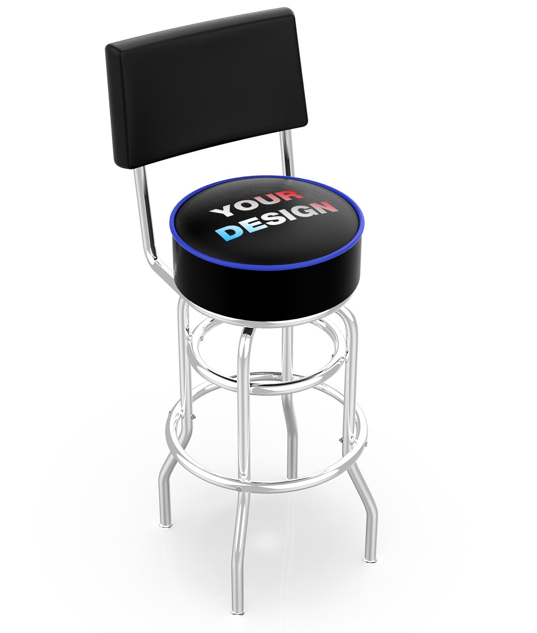 Custom Logo Bar Stool | Chrome Double Ring Swivel Stool With Backrest ...