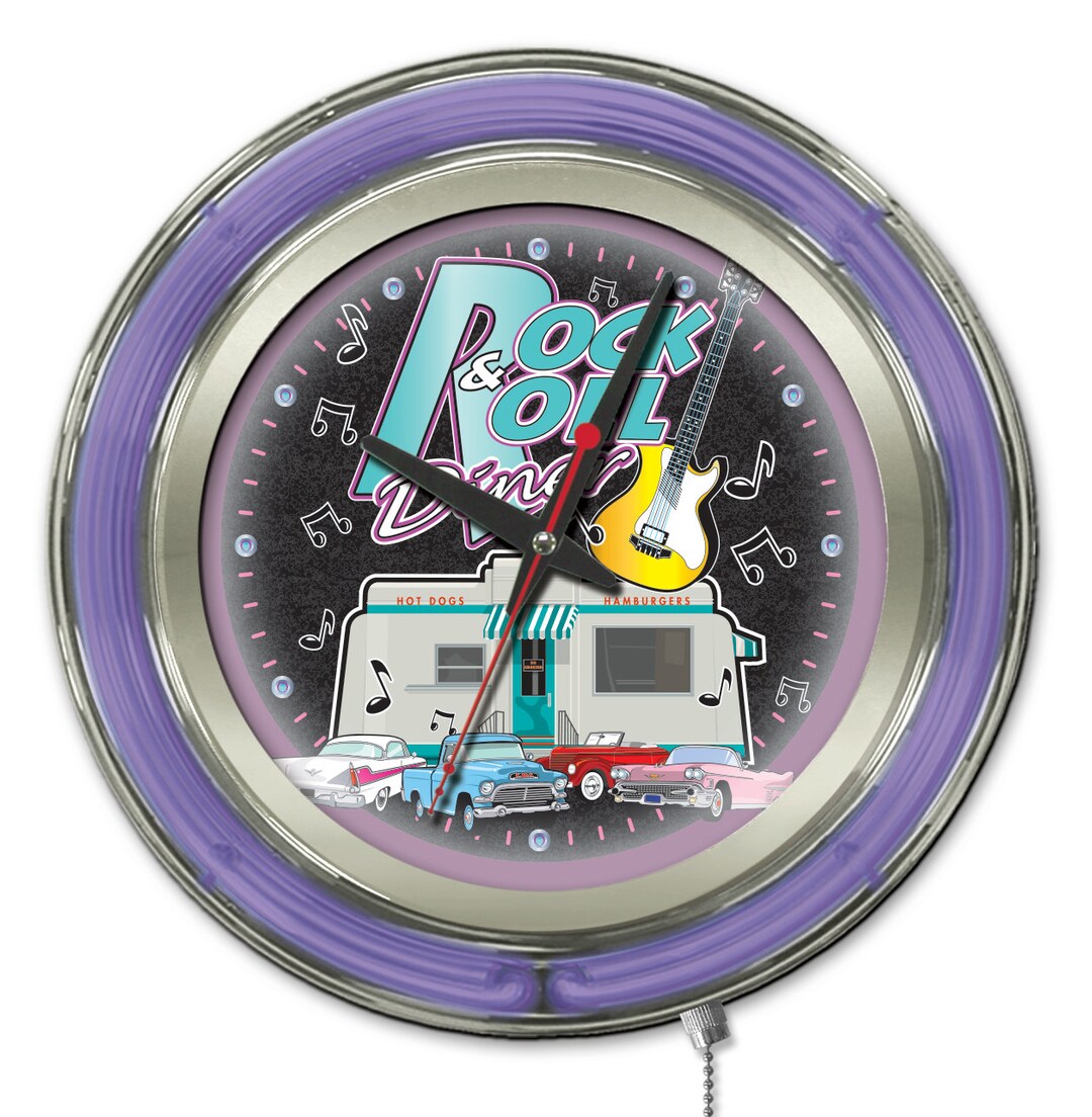 Rock & Roll Diner Neon Clock | Vintage Themed 15" Double-neon Light ...