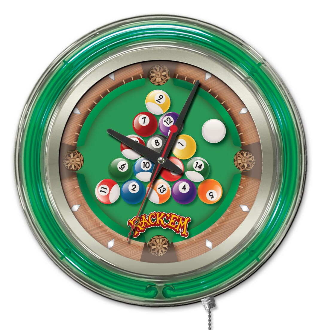 Rack'em Billiard Ball Neon Clock | Pool Table 15" Double-neon Light ...