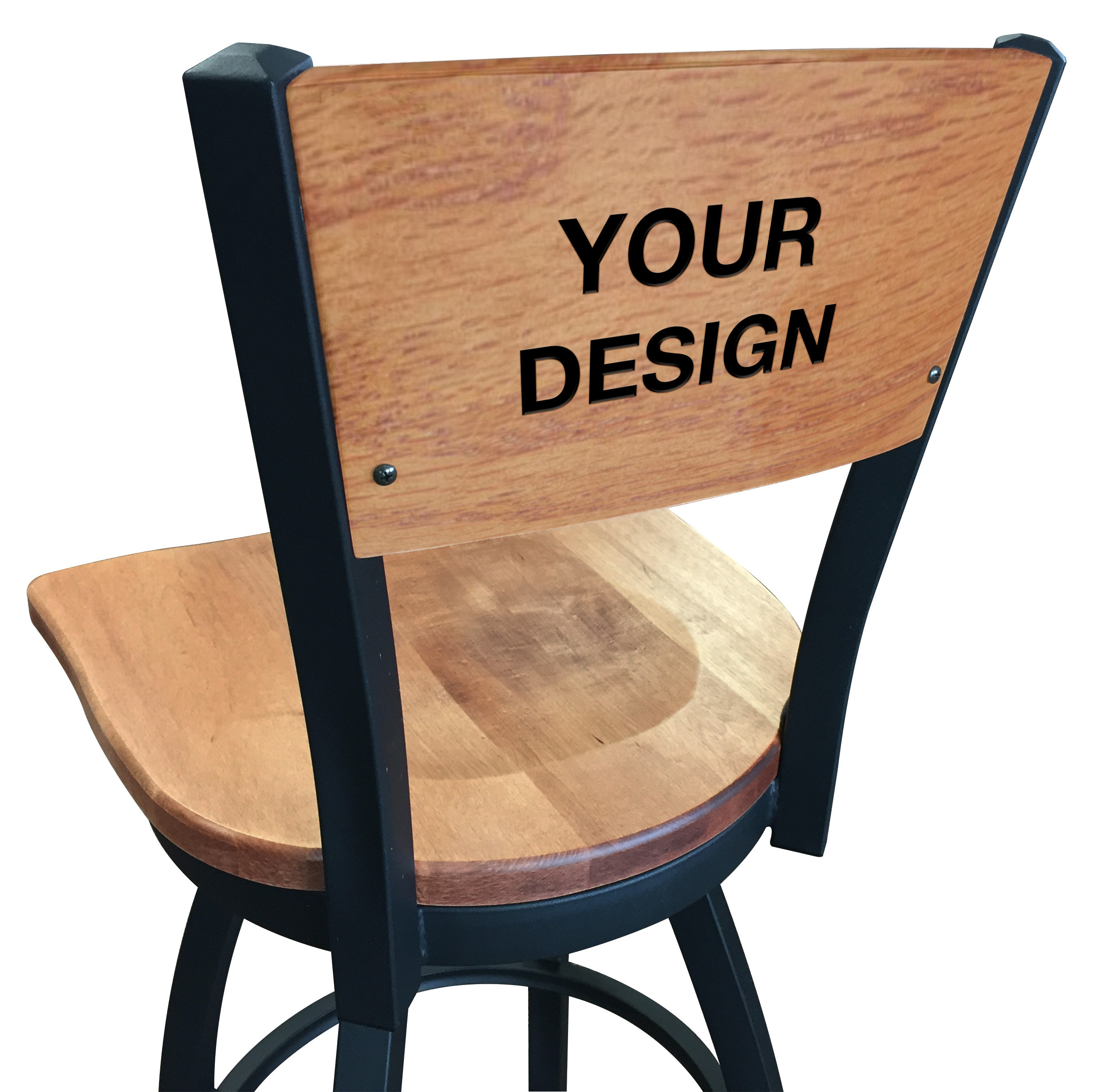 Customizable Laser Engraved Bar Stool Wood Back | Custom Swivel Bar Stool With Back | Commercial ...
