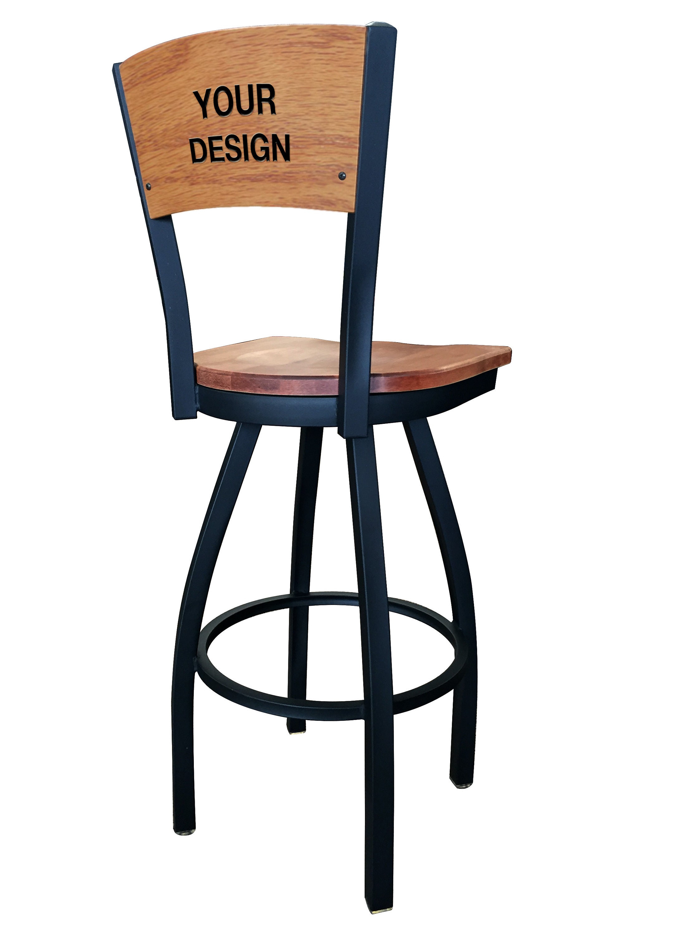Laser Engraved Logo Bar Stool | Custom Swivel Seat With Backrest ...