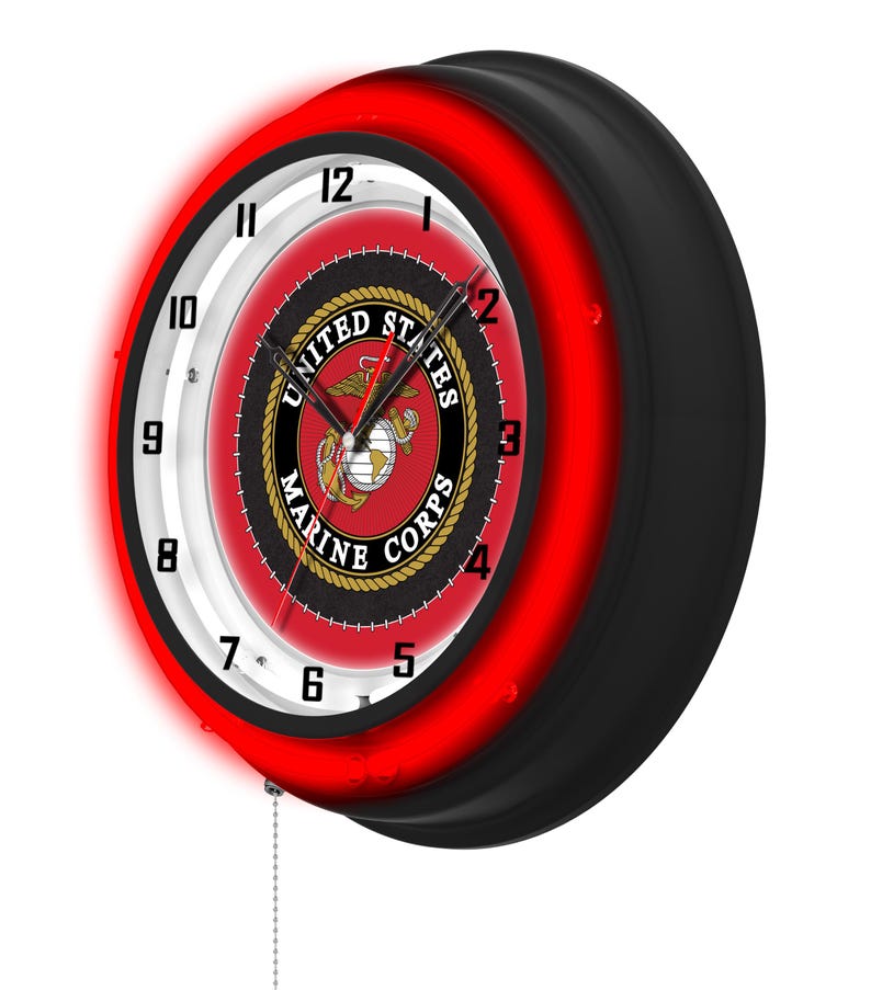US Marine Corps 19” Double Neon Clock | USMC Military Logo Wall Decor ...