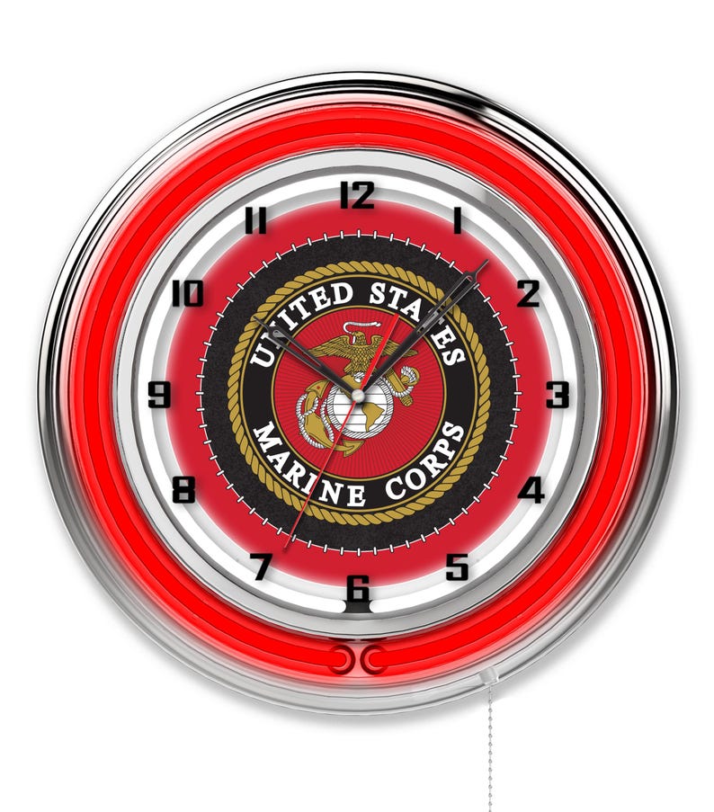 US Marine Corps 19” Double Neon Clock | USMC Military Logo Wall Decor ...