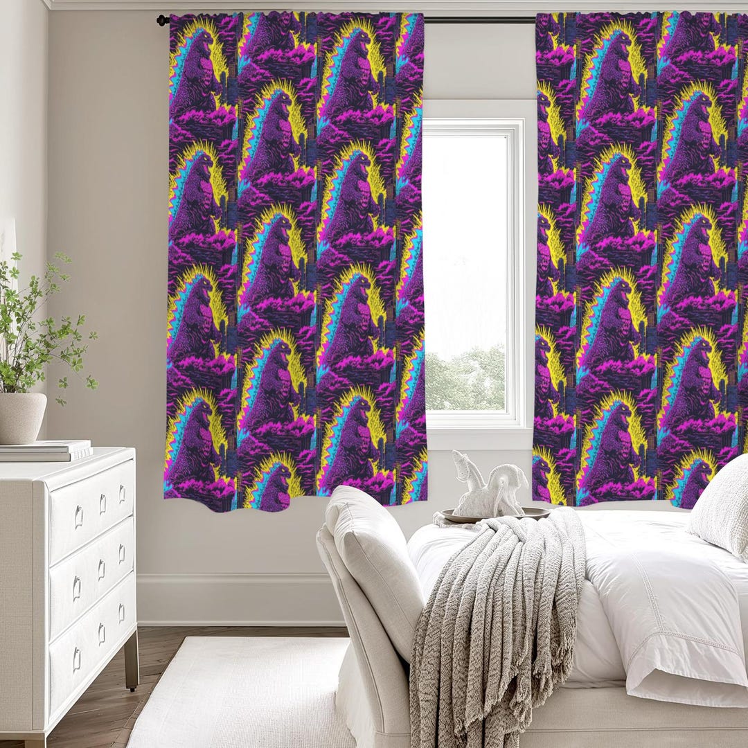 Godzilla Window Curtain Kids Room Accessories Godzilla Curtains Gojira ...