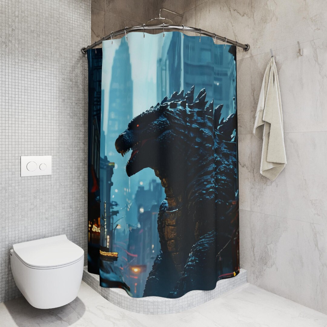 Epic Godzilla Shower Curtain - Unique Bathroom Decor, Monster Theme ...
