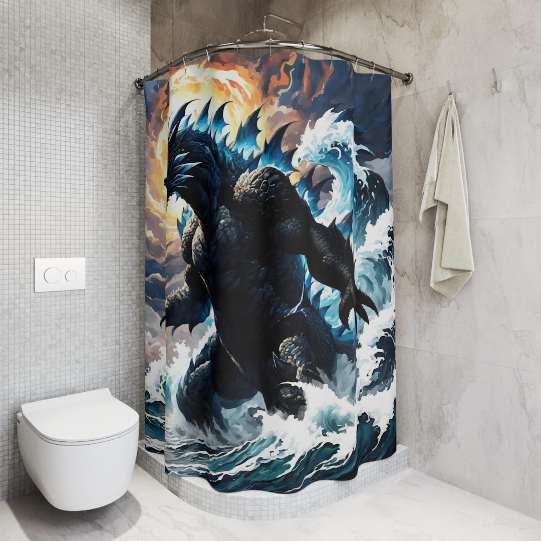 Epic Godzilla Shower Curtain, Monster Decor, Bathroom Art, Unique Gifts ...