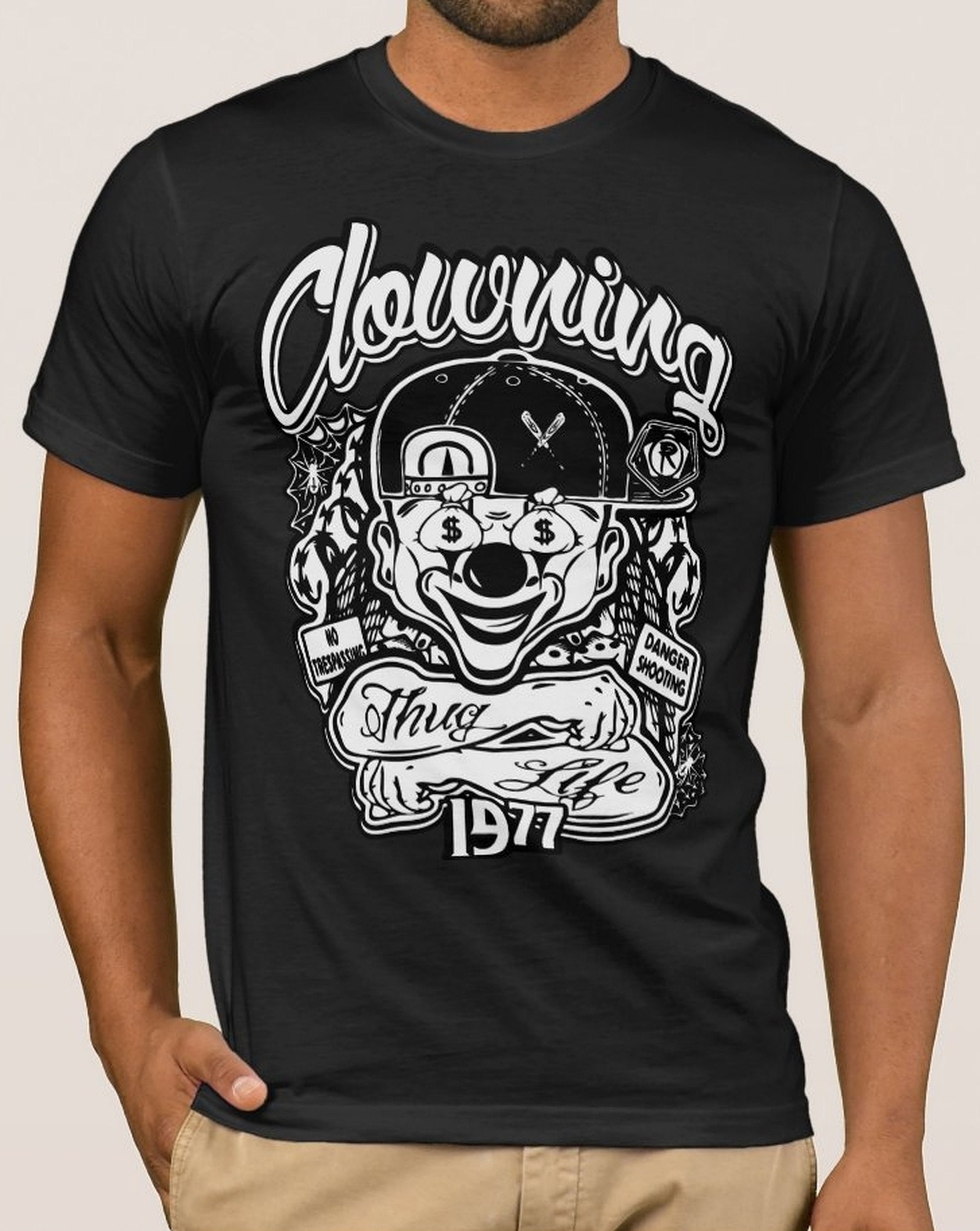 Clown T-shirt Chicano Gangsta Cholo Thug Outlaw Gangster Black White ...