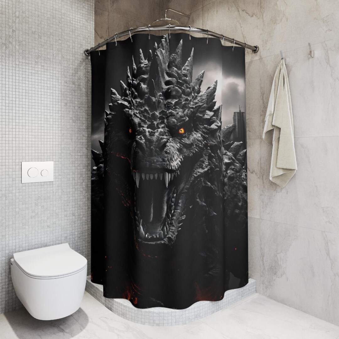 Dramatic Godzilla Shower Curtain, Unique Bathroom Decor, Monster Themed, Gift for Fans ...