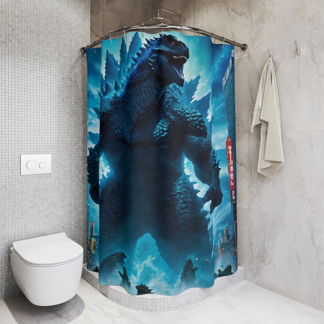 Godzilla Shower Curtains, Monster Movie Bathroom Decor, Kaiju Lover Gift, Unique Home ...