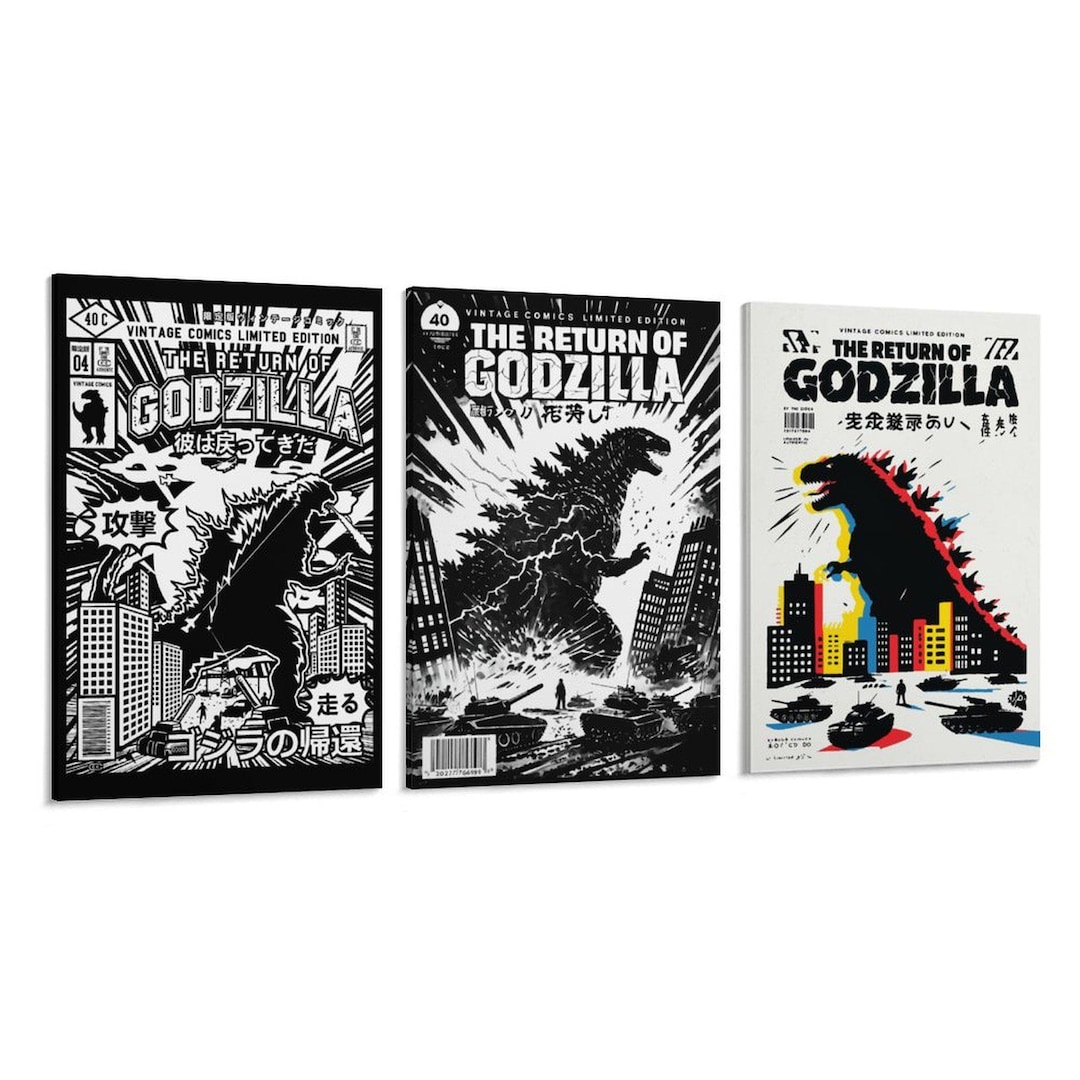 Godzilla Triptych Decorative Frame 3 Pieces Wall Hangings - Etsy
