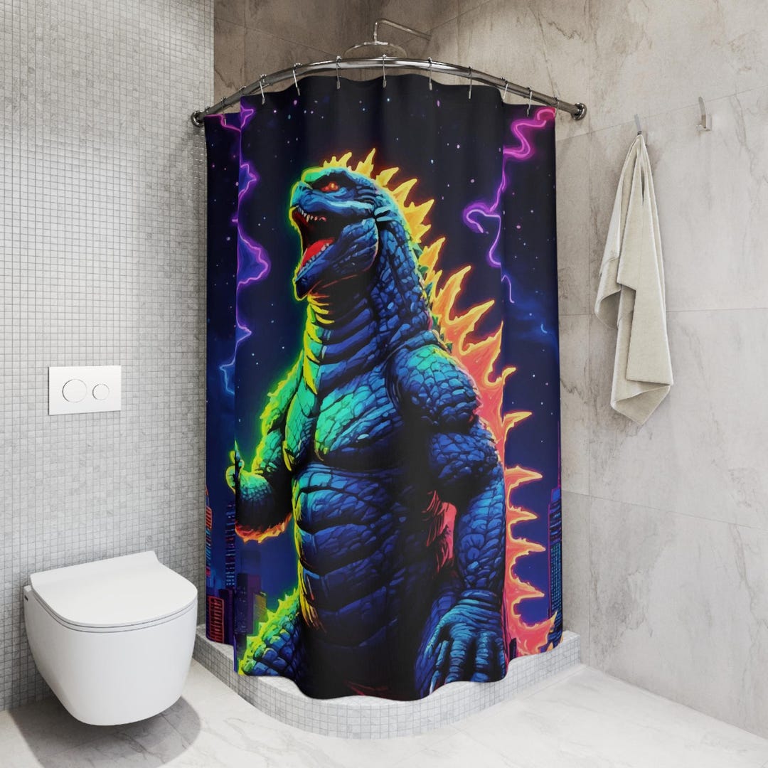 Godzilla Shower Curtains, Jurassic Monster Bathroom Decor, Giant Lizard ...