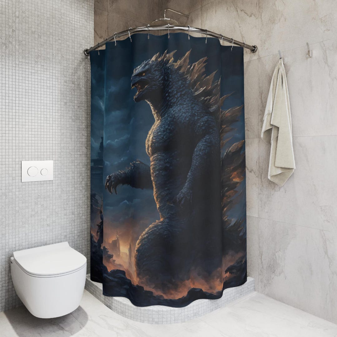 Godzilla Shower Curtain, Dramatic Bathroom Decor, Monster Theme Home Accessory, Gift for Movie ...