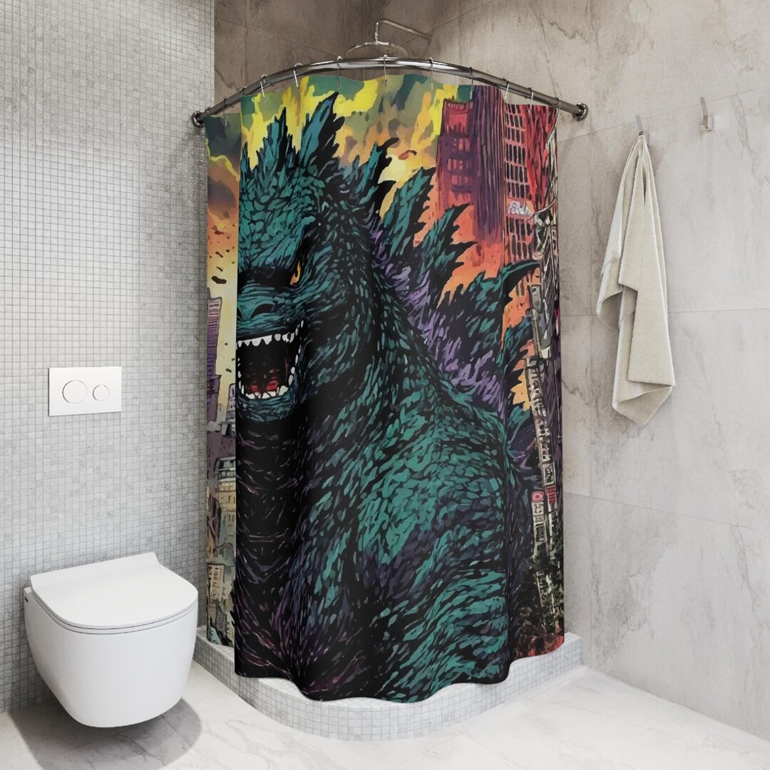Godzilla Shower Curtain - Retro Monster Decor for Film Fans, Bathroom Makeover, Geeky Gift ...
