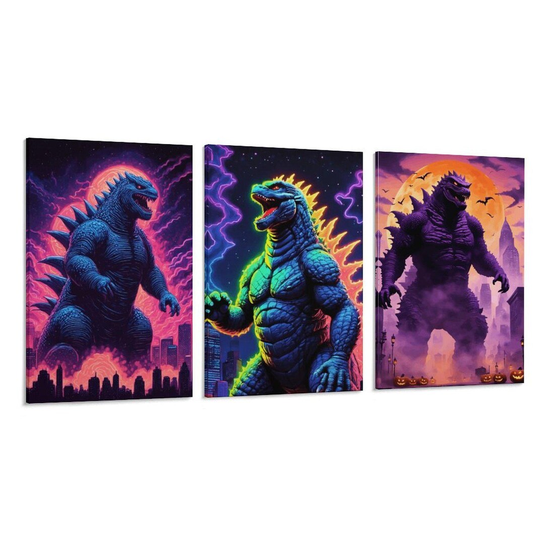 Godzilla Triptych Decorative Frame 3 Pieces Wall Hangings Godzillas ...