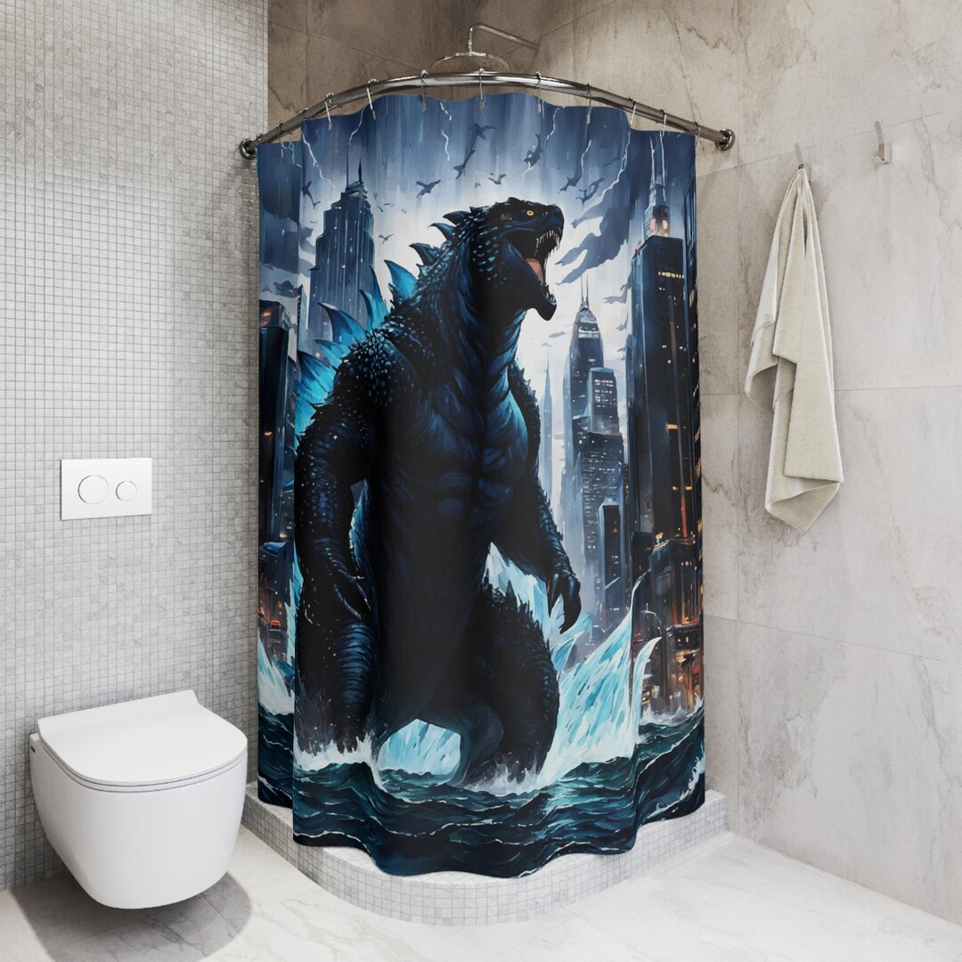 Godzilla Shower Curtain, Monster Home Decor, Bathroom Accessories ...