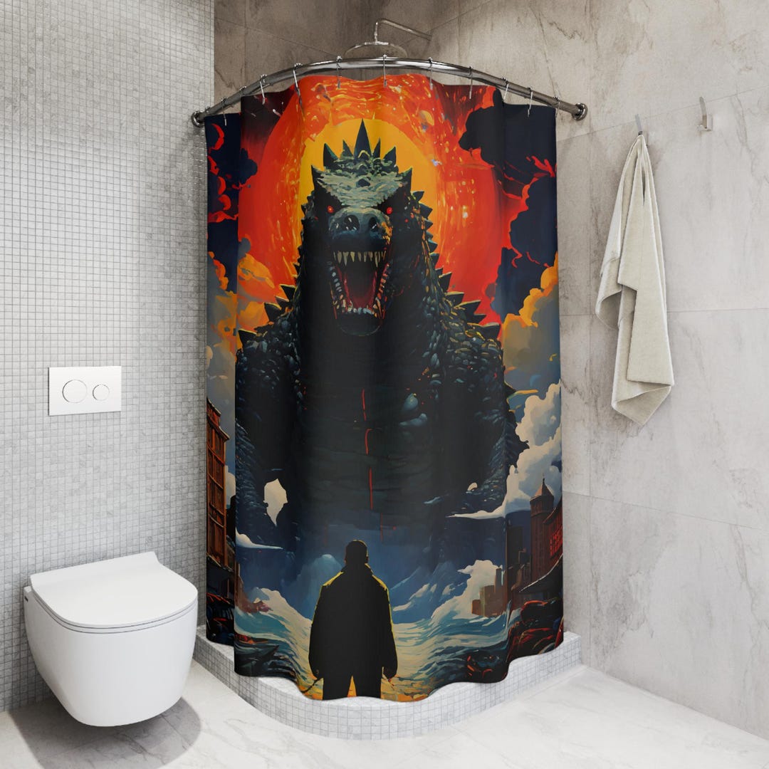 Godzilla Epic Godzilla Shower Curtain, Gothic Bathroom Decor, Monster ...